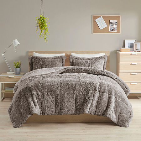Intelligent Design Malea Shaggy Faux-Fur 3-Pc. Comforter Set  Full/Queen - Grey