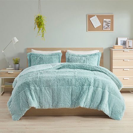 Intelligent Design Malea Shaggy Faux-Fur 3-Pc. Comforter Set  King/California King - Aqua