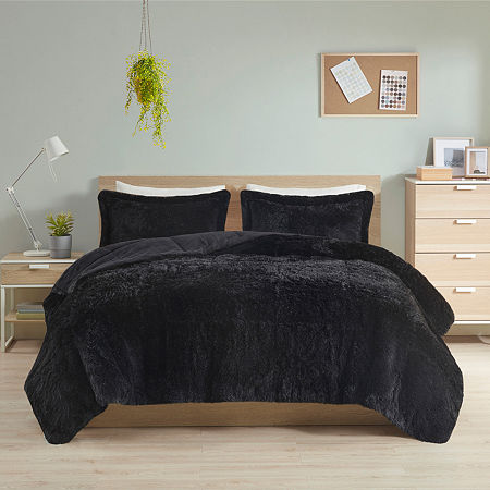 Intelligent Design Malea Shaggy Faux-Fur 3-Pc. Comforter Set  King/California King - Black