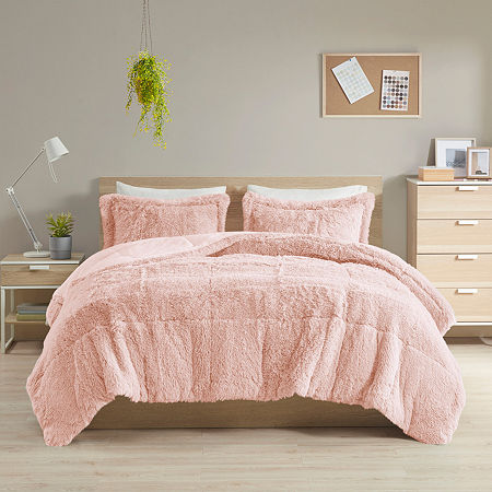 Intelligent Design Malea Shaggy Faux-Fur 3-Pc. Comforter Set  King/California King - Blush