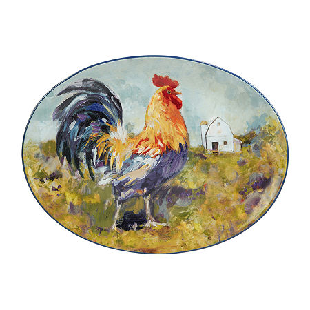 Certified International Rooster Meadow Oval Platter - Blue