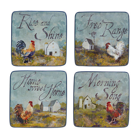 Certified International Rooster Meadow 4-pc. Earthenware Appetizer Plate  One Size  Blue