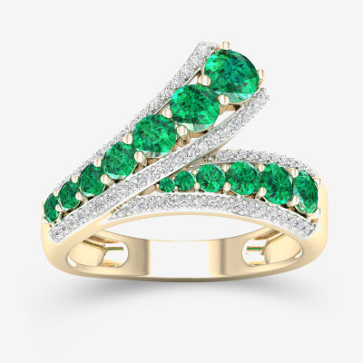 Womens Genuine Green Emerald 10K Gold Bypass Cocktail Ring, Color ...