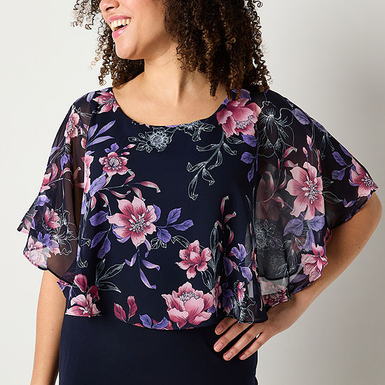Connected Apparel Sleeveless Floral Popover Sheath Dress, Color: Navy ... Connected Apparel Sleeveless Floral Popover Sheath Dress, Color: Navy ...