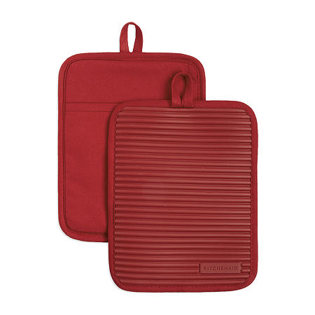 KitchenAid Ribbed Soft Silicone Pot Holder Set  2 Piece - Red