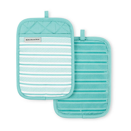 KitchenAid Albany Pot Holder 2-Pack Set  7 x 10 - Aqua Sky