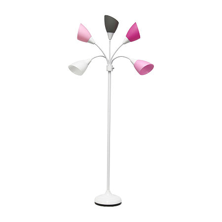 Simple Designs 5 Light Adjustable Gooseneck Floor Lamp with Shades - White