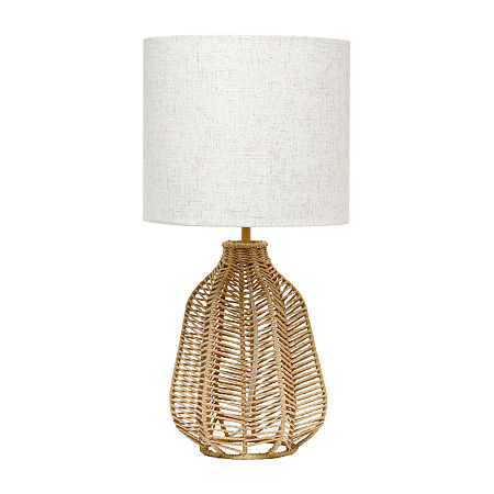 All The Rages 21 Vintage-like Rattan Wicker Style Paper Rope Bedside Table Lamp with Light Beige Fabric Shade - Natural