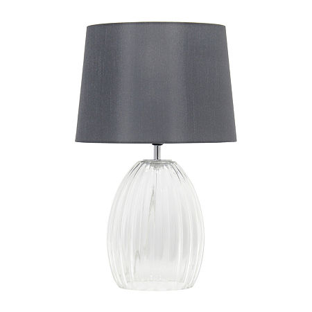 All The Rages 17.63 Contemporary Fluted Glass Bedside Table Lamp with Gray Fabric Shade - Clear Glass  Gray Shade