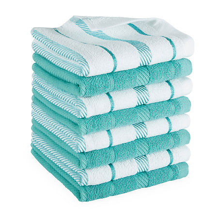 KitchenAid Albany Dishcloth 8 Pack Set  12 x 12 - Aqua Sky  White