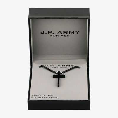 J.P. Army Black Mens Stainless Steel Cross 24 Inch Pendant Necklace ...