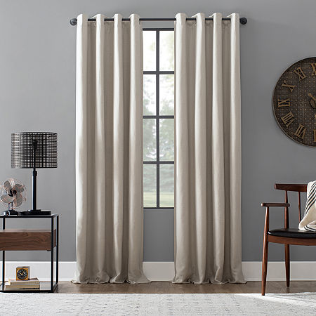 Linen Blend Blackout Grommet Top Curtain - Pearl