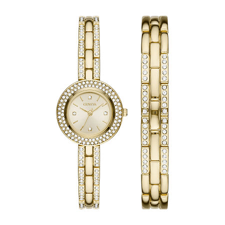 Click here for Geneva Womens Crystal Accent Gold Tone 2-pc. Watch... prices