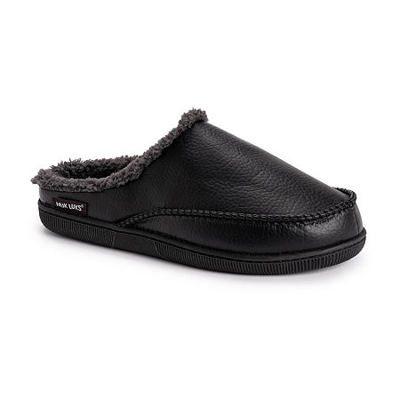 Muk Luks Mens Faux Leather Clog Slippers - Black