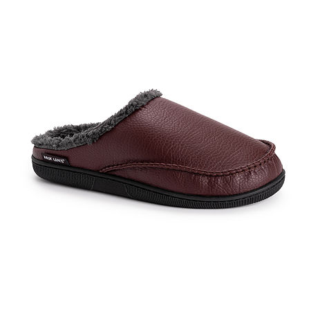 Muk Luks Mens Faux Leather Clog Slippers - Brown