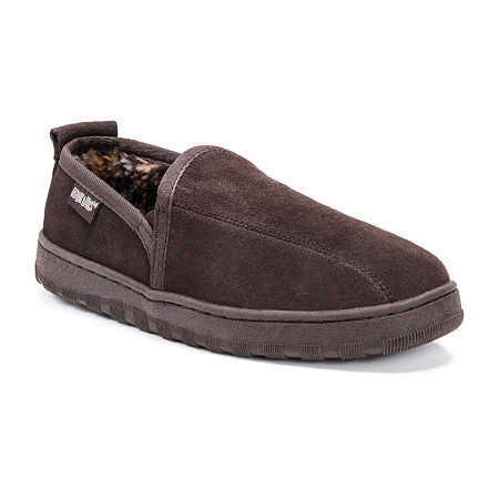 Muk Luks Mens Eric Printed Berber Suede Slip On Slippers - Tan