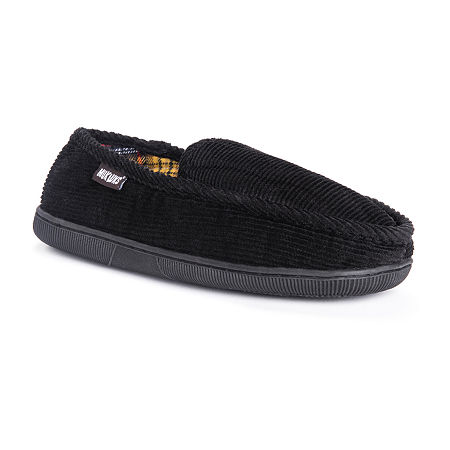 Muk Luks Mens Corduroy Moccasin With Flannel Lining Slippers - Black