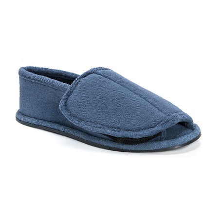 Muk Luks Mens Terry Open Toe Velcro Slippers - Navy