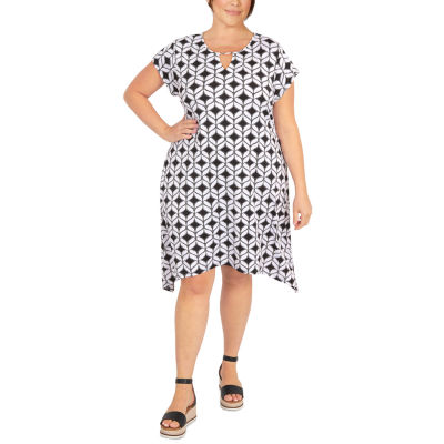 Larky Lark Womens Plus Short Sleeve Geometric Fit + Flare Dress - JCPenney