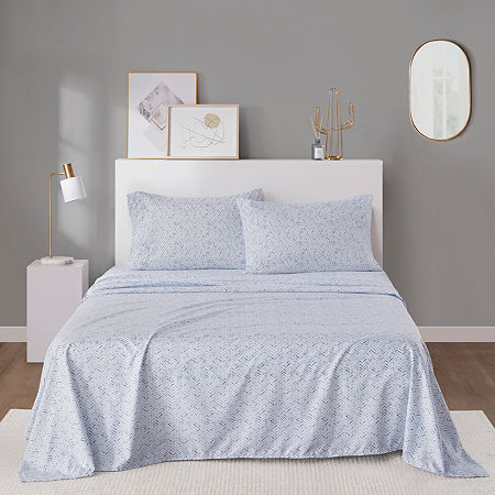 Intelligent Design Printed Microfiber 4 Piece Sheet Set  Queen - Blue Chevron