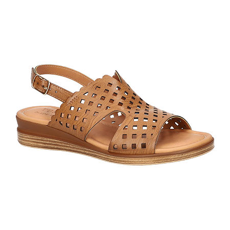 Easy Street Womens Martella Open Toe Wedge Sandals - Cognac