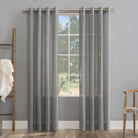 Slub Textured Linen Blend Grommet Top Curtain - Gray