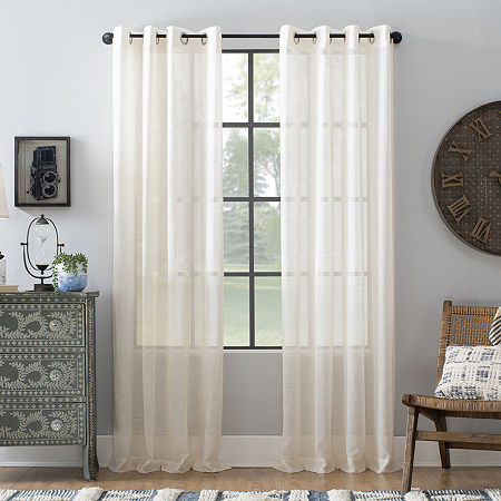 Slub Textured Linen Blend Grommet Top Curtain - Ivory