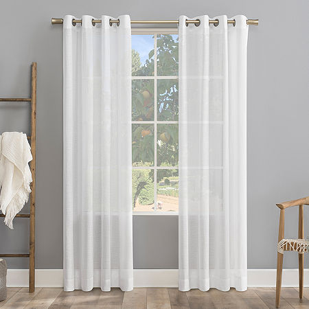 Slub Textured Linen Blend Grommet Top Curtain - White