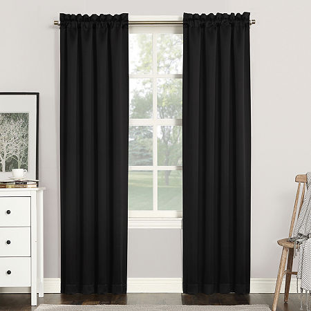 Preston Energy Saving Blackout Rod Pocket Curtain Panel - Black