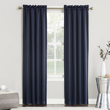 Preston Energy Saving Blackout Rod Pocket Curtain Panel - Navy