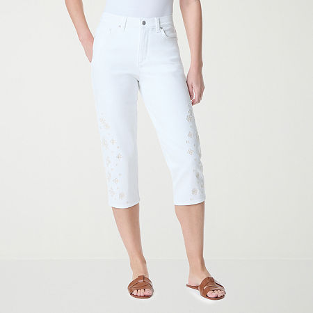 Gloria Vanderbilt Amanda Womens Straight High Rise Capri Pant  8  White