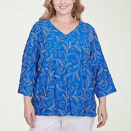 Click here for Alfred Dunner Parrot Cay Womens V Neck 3/4 Sleeve... prices