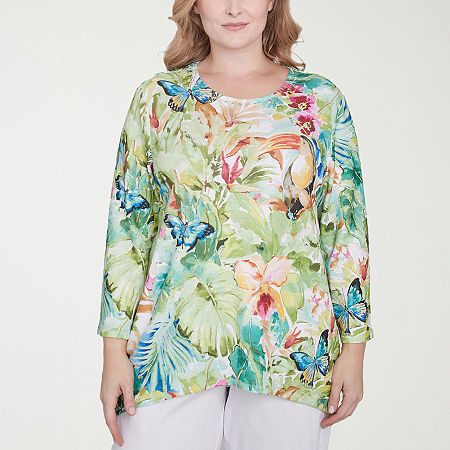 Click here for Alfred Dunner Parrot Cay Womens Plus Crew Neck 3/4... prices