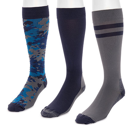 Muk Luks Mens 3 Pack Nylon Compression Knee-High Socks - Navy