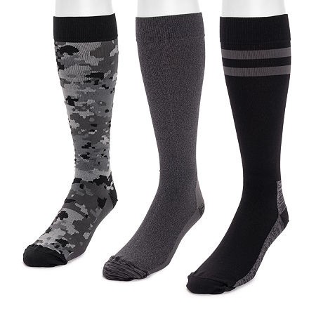 Muk Luks Mens 3 Pack Nylon Compression Knee-High Socks - Black