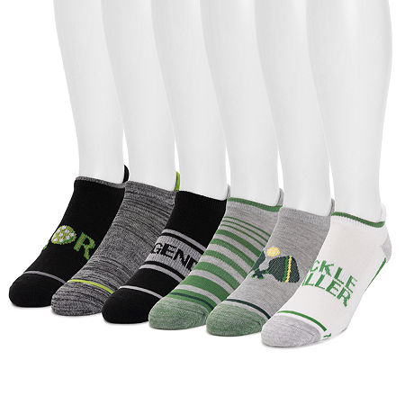 Muk Luks Mens 6 Pack Pickleball Ankle Socks  Black/Green  One Size - Black/green
