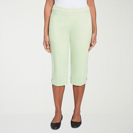 Alfred Dunner Parrot Cay Womens Stretch Fabric Straight Capri Pant  12  Green