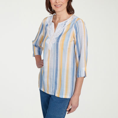 Alfred Dunner Flower Power Womens Split Crew Neck 3/4 Sleeve Blouse ...