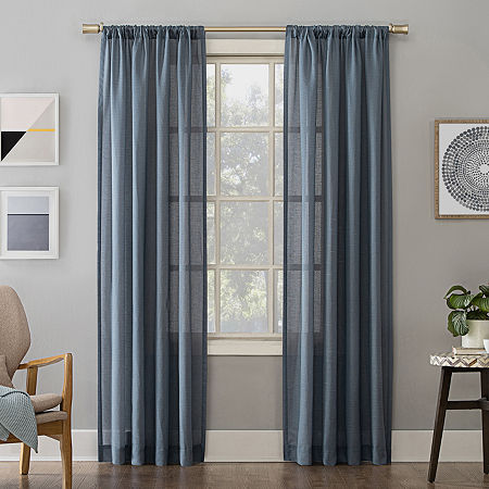 Amalfi Linen Blend Textured Semi-Sheer Rod Pocket Curtain Panel - Denim blue