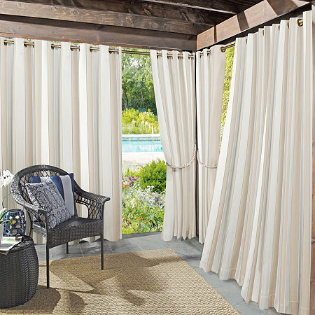 Valencia Cabana Stripe Indoor/Outdoor Uv Protectant Room Darkening Grommet Curtain Panel - Khaki