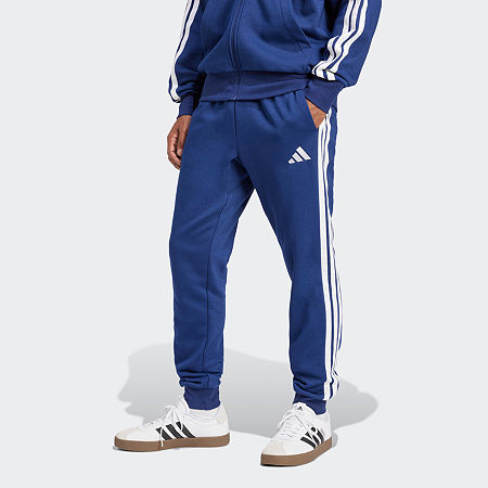 adidas Mens Essentials Regular-Fit 3-Stripes Fleece Joggers - Dkblue/Whi