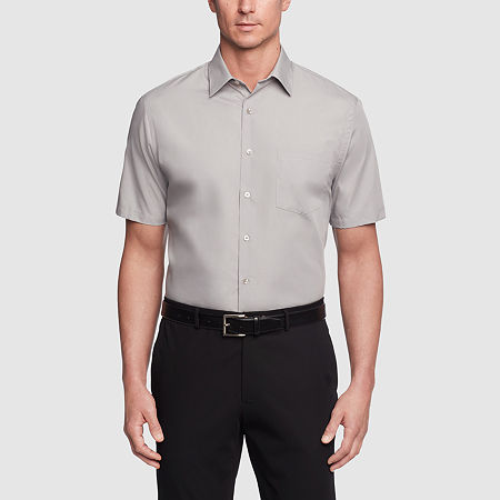Van Heusen Poplin Solid Short-Sleeve Dress Shirt - Grey Stone