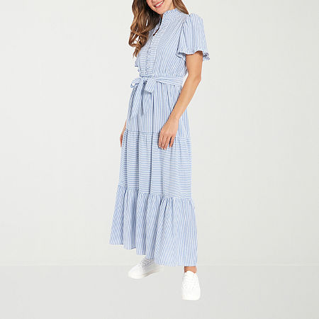 Click here for Clover And Sloane Womens Petite Short Sleeve Strip... prices