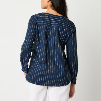 Liz Claiborne Womens Split Crew Neck Long Sleeve Blouse - JCPenney