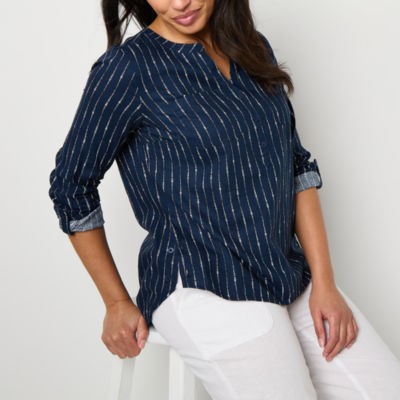 Liz Claiborne Womens Split Crew Neck Long Sleeve Blouse - JCPenney