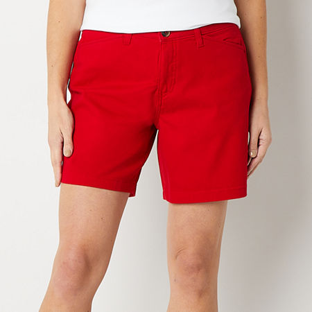 Click here for St. Johns Bay Womens 7 Mid Rise Chino Short  2  Re... prices