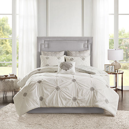 Madison Park Malia Embroidered 6-Pc. Comforter Set  Full/Queen - Grey/ivory
