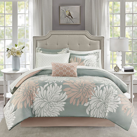 Madison Park Essentials Maible Reversible Cotton 7-Pc. Comforter Set  Twin - Blush/grey