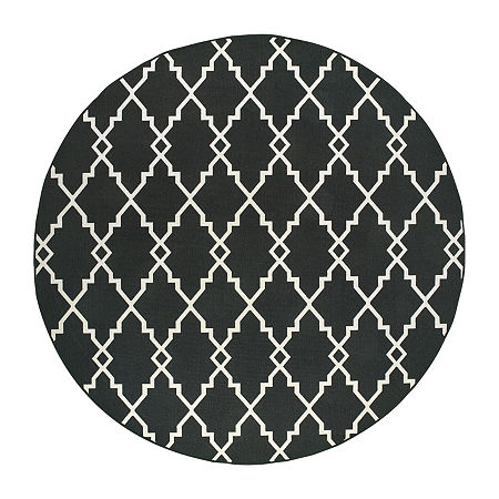 Oriental Weavers Marina 7763K Black/Ivory 710 Indoor/Outdoor Round Area Rug - Black/Ivory