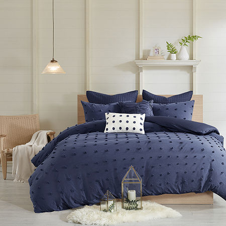Intelligent Design Brooklyn Jacquard Cotton 7-Pc. Duvet Cover Set  Full/Queen - Indigo Blue